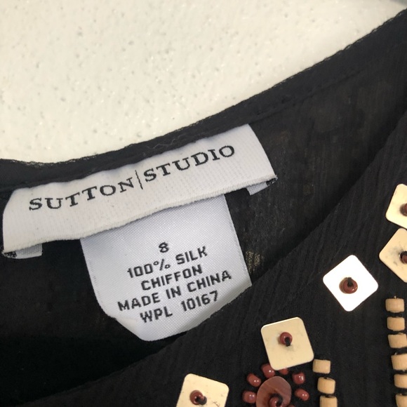 Sutton Studio | Tops | Sutton Studio Silk Sleeveless Black Beaded Top ...